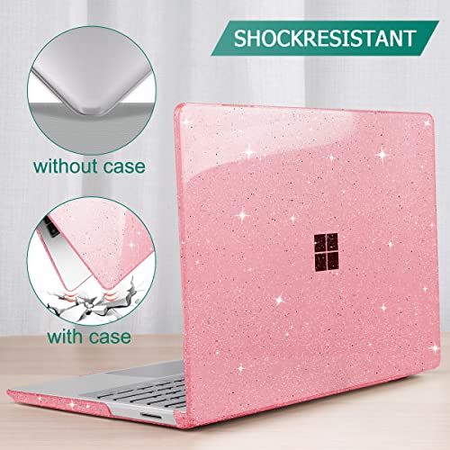Lepeoac Compatible with 12.4 inch Microsoft Surface Laptop Go2 Go1 Models: 1943 2013(2020 2022 Release, Plastic Hard Shell Case with Keyboard Cover & Screen Protector, Sparkly Clear