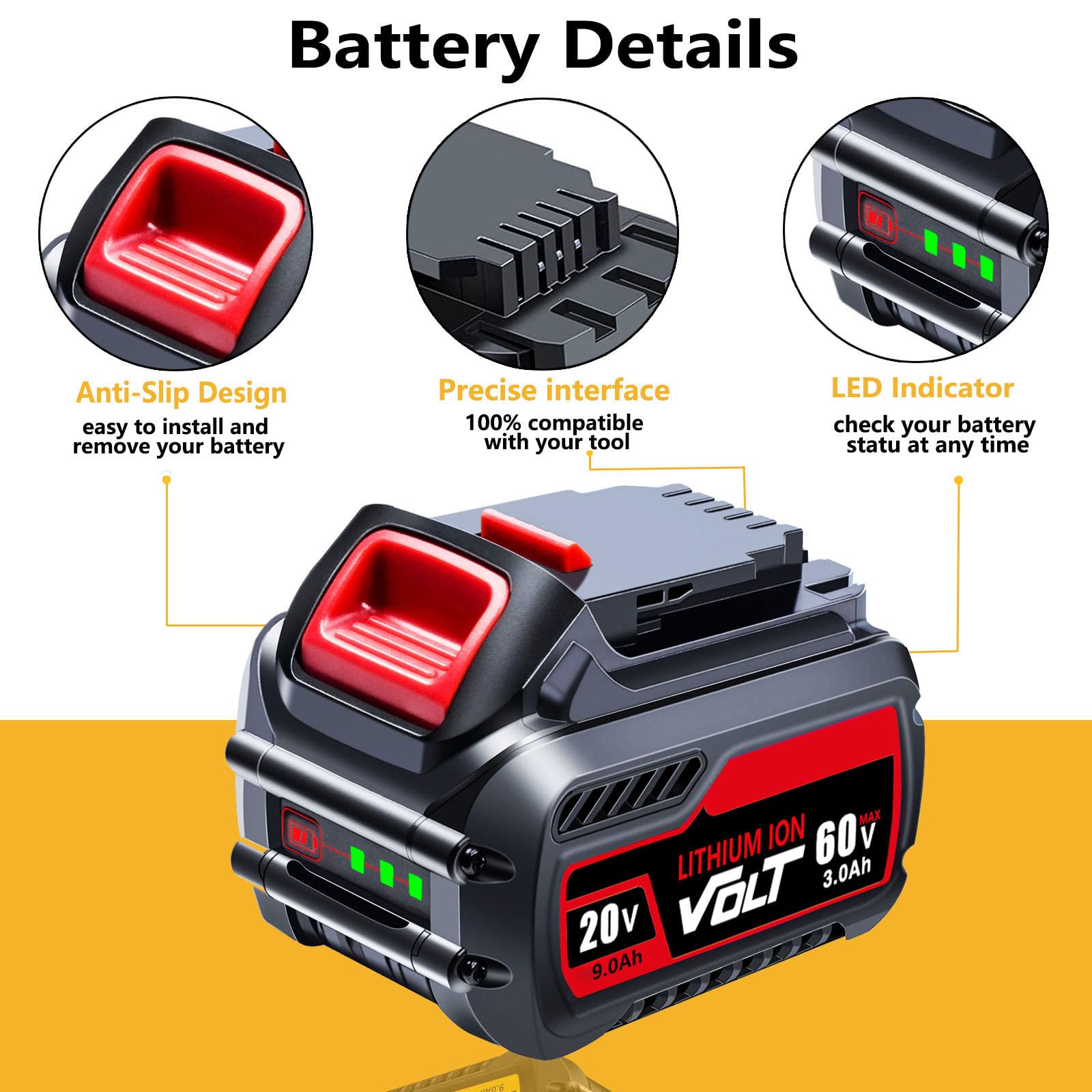 HAPPLYS 2Pack 9.0Ah Replace for Dewalt 20V/60V Battery Compatible with DCB609 DCB606 DCB612 DCB206 DCB205 DCB204 DCB203 DCB201 Lithium ion Battery