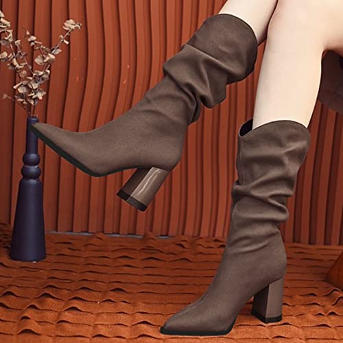 FASDNENDYS White Ankle Boots for Women Womens Shoes Fashion Casual Solid Color Slip On Elastic Boots Womens Chore Mid