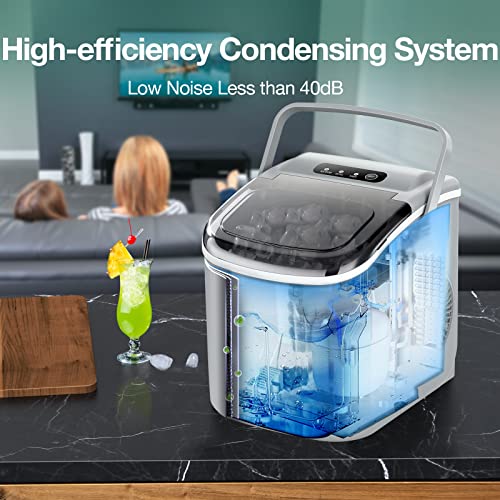 Ice Maker Countertop, Fast Ice Making in 6 Mins 9 Bullet-Shaped Ice, 26.5lbs/24Hrs, Portable Ice Maker Machine with Self-Cleaning, Scoop, Bags and Basket, for Home/Kitchen/Office/Bar/Party