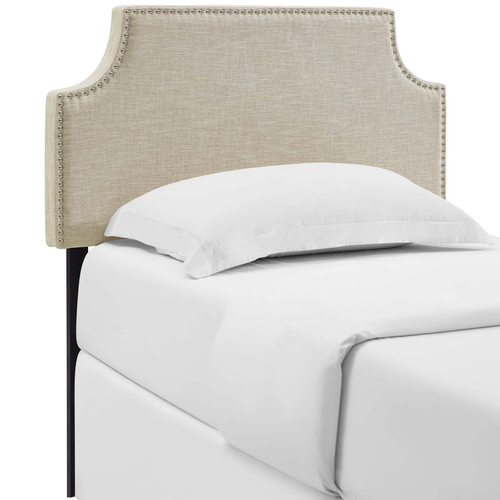 Modway MOD-5390 Laura Linen Fabric Upholstered Twin Size Headboard with Nailhead Trim in Beige