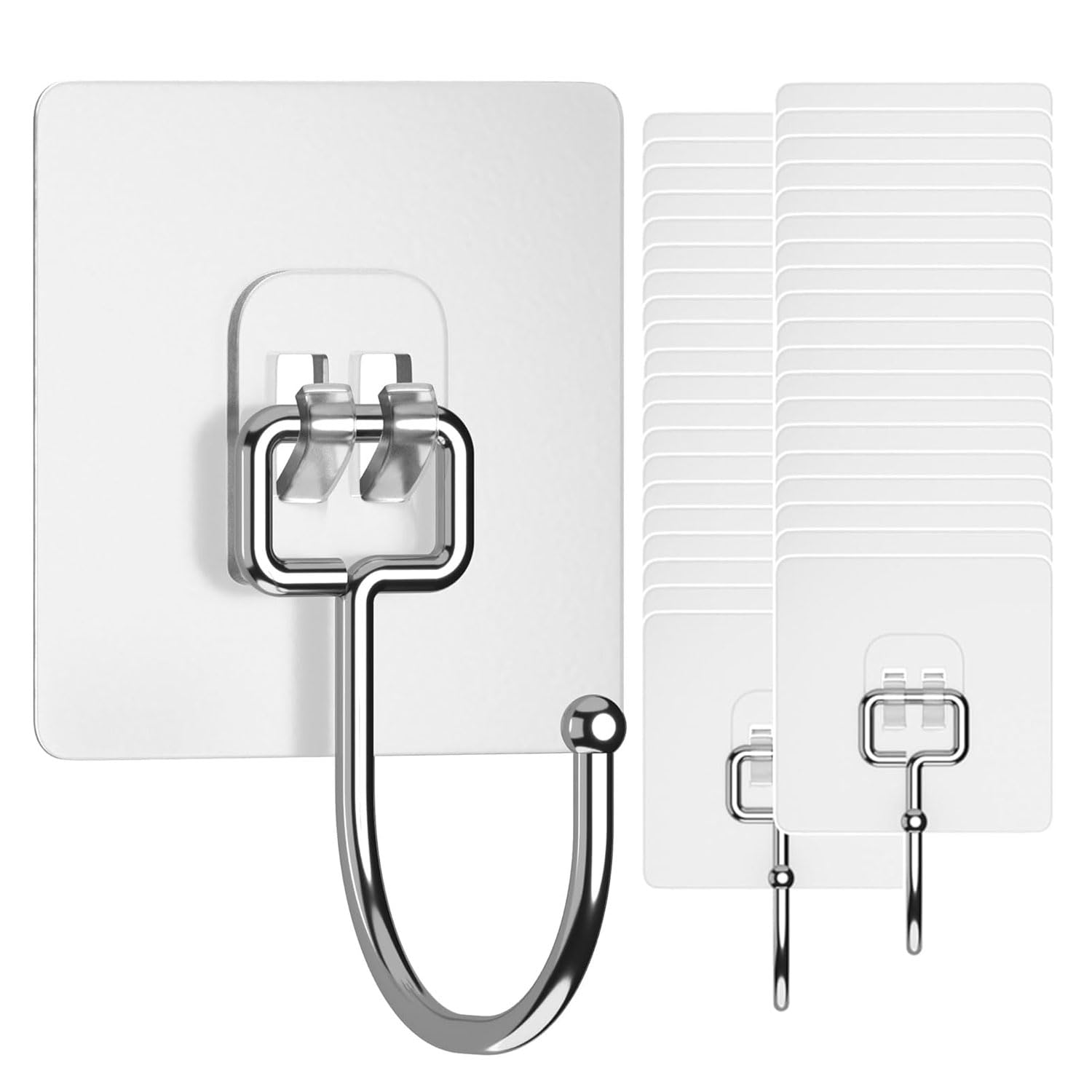 Large Adhesive Hooks, 30-Pack Heavy Duty Sticky Hooks, Waterproof Transparent Hooks, Self-Adhesive Traceless Hooks for Hanging, Clear Hooks with No Damage Installation