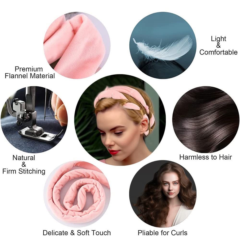 Heatless Sleeping Curling Rod Headband, No Heat Curl Ribbon with Clips and Scrunchie,Natural Soft Wave DIY Hair Rollers Styling Tool (Wine red)