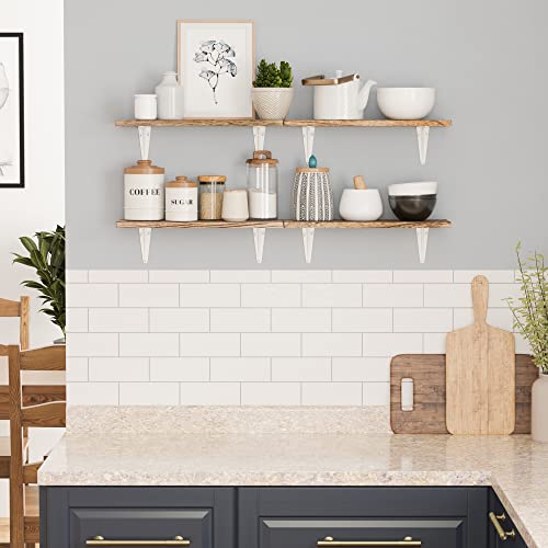 Wallniture Arras Floating Shelves for Wall Storage, 17"x6" Living Room Wall Decor, Bookshelf for Bedroom, Kitchen Organization and Storage Shelves, Burnt Finish White Brackets Set of 4