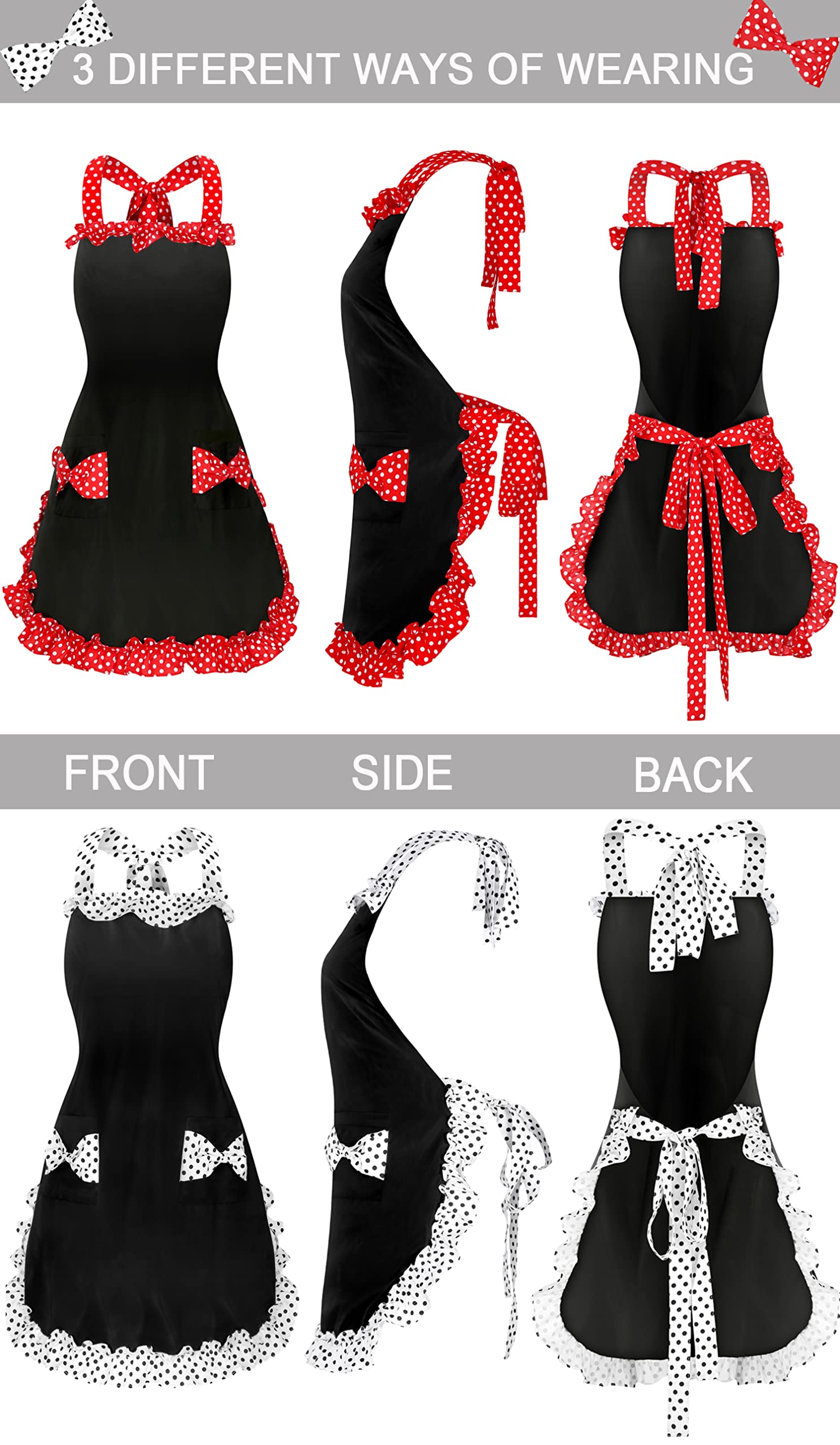 GAGOTE Cute Aprons for women, Girls Vintage Cooing Apron with Pockets for Mothers Day Gift 2 Pack