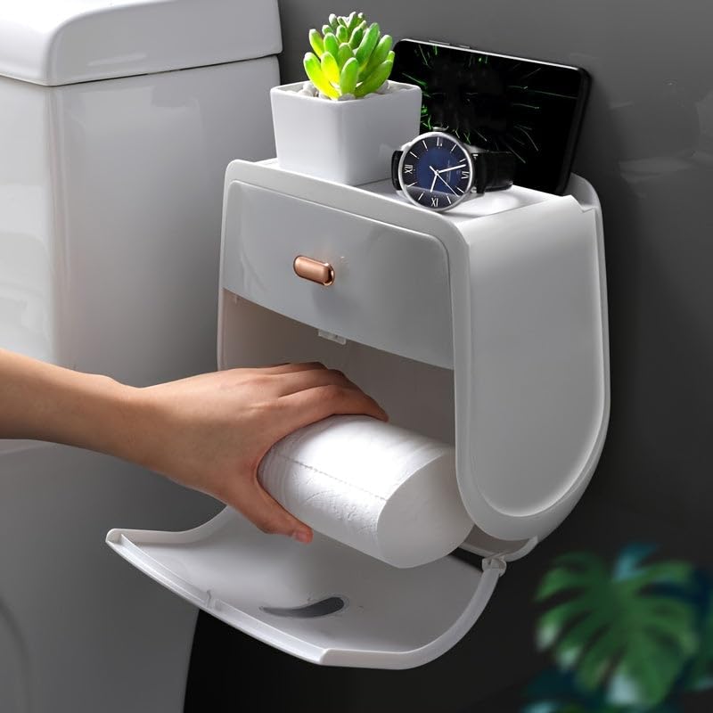 Large Capacity Bathroom Tissue Storage Box - Waterproof Wall Mounted 1pc (GreyWhite,)