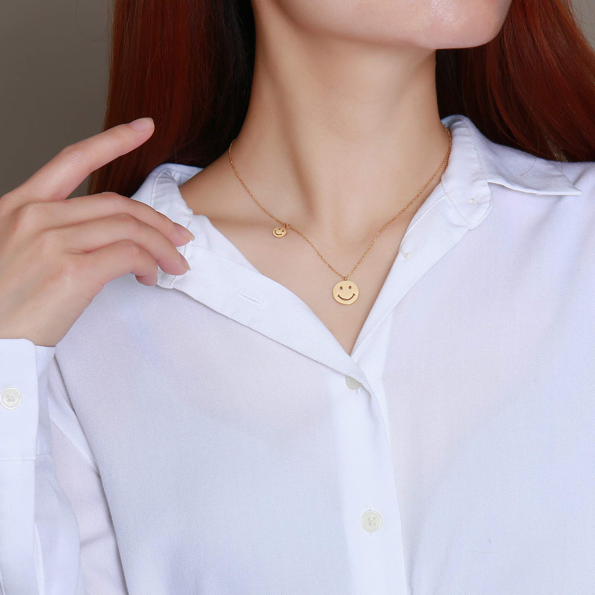 DIB Stainless Steel Round Pendant Smiley Face Necklace Gold Simple Love With Extension Chain Female