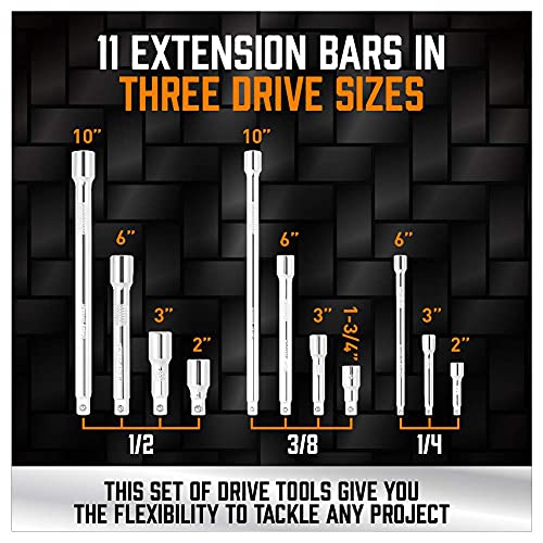 HORUSDY 20-Piece Extension Bar Set, 1/4", 3/8" and 1/2" Drive Socket Extension Set