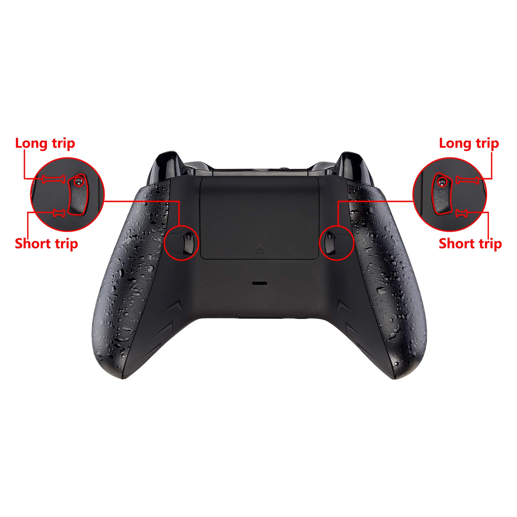 eXtremeRate FlashShot Trigger Stop Bottom Shell Kit for Xbox One S & One X Controller, Redesigned Back Shell & Textured Black Handle Grips & Hair Trigger for Xbox One S X Controller Model 1708