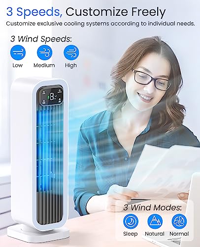 let'me Desk Fan, 14.6 Inch Oscillating Office Fan, 10000mAh Battery Operated Small Quiet Fan with 3 Speeds, 8H Timer and Night Light, Desk Tower Fan for Bedroom Office Home Desktop White