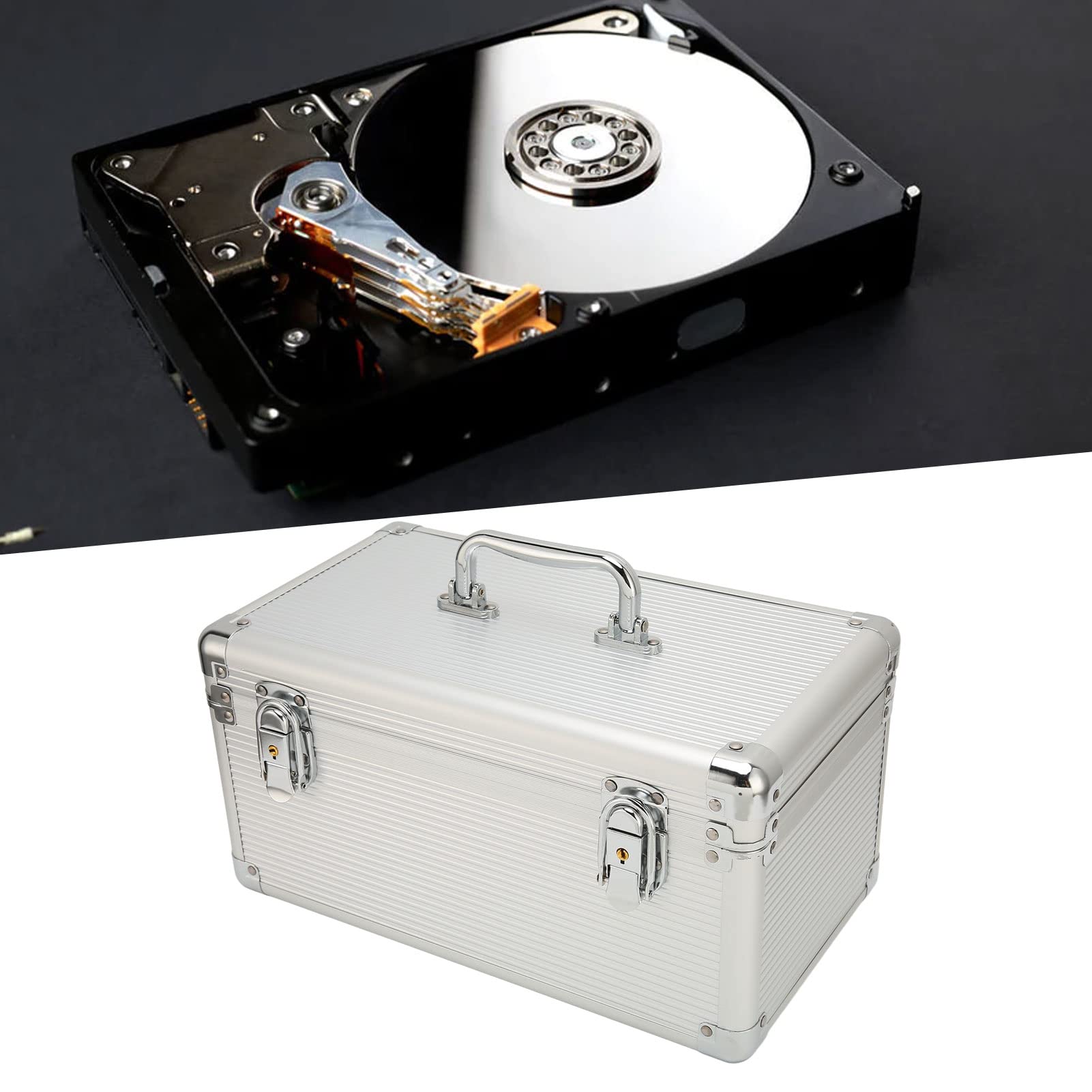 Hard Drive Case, Multi Protection HDD Storage Box Suitcase with 10 Bay, for 3 5in Hard Drives with Security Lock
