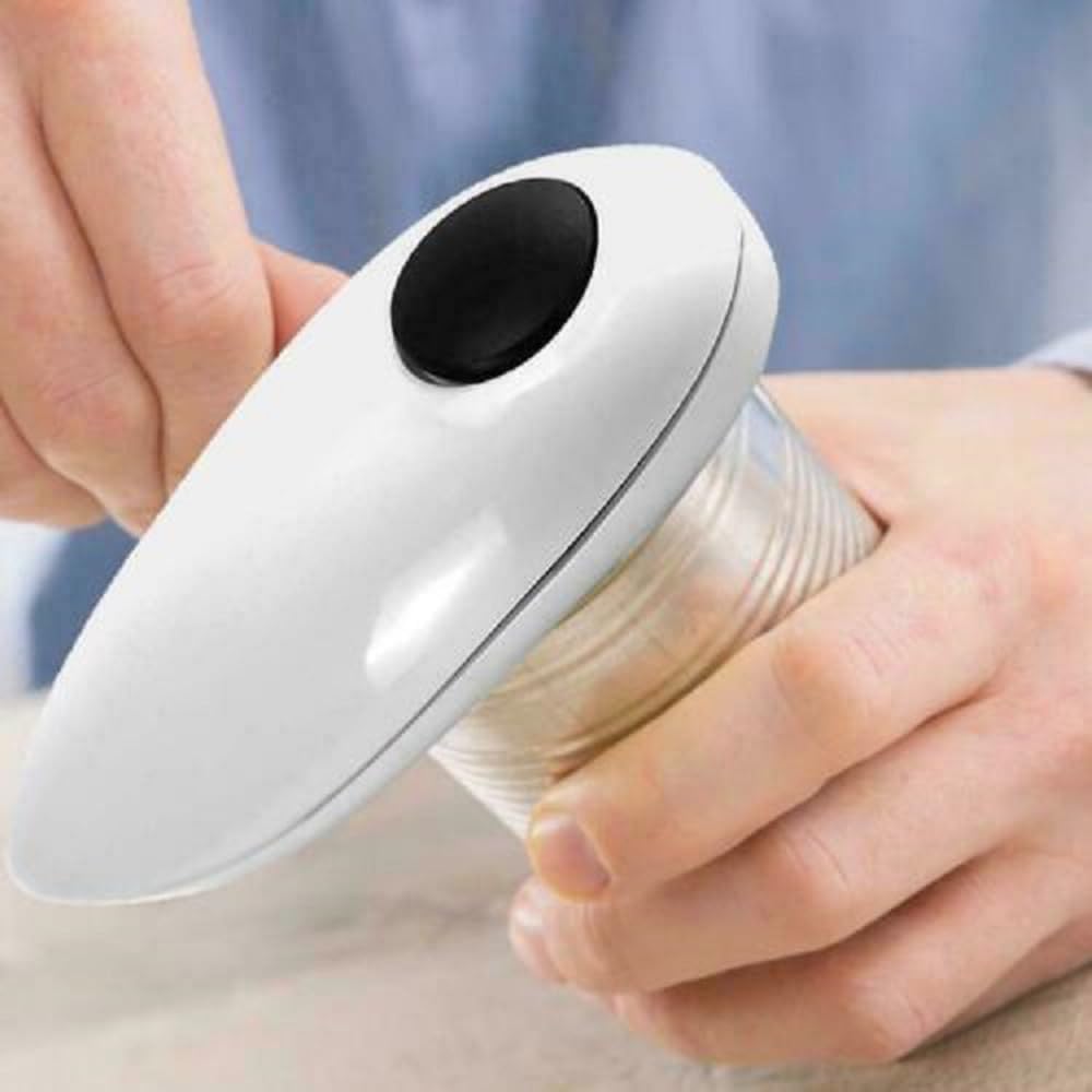 EKeSa One-click electric can opener, Smooth Edge Food Safe automatic can opener Electric Kitchen fits almost all jar sizes, hands-free battery can opener White, 16.6*8*6