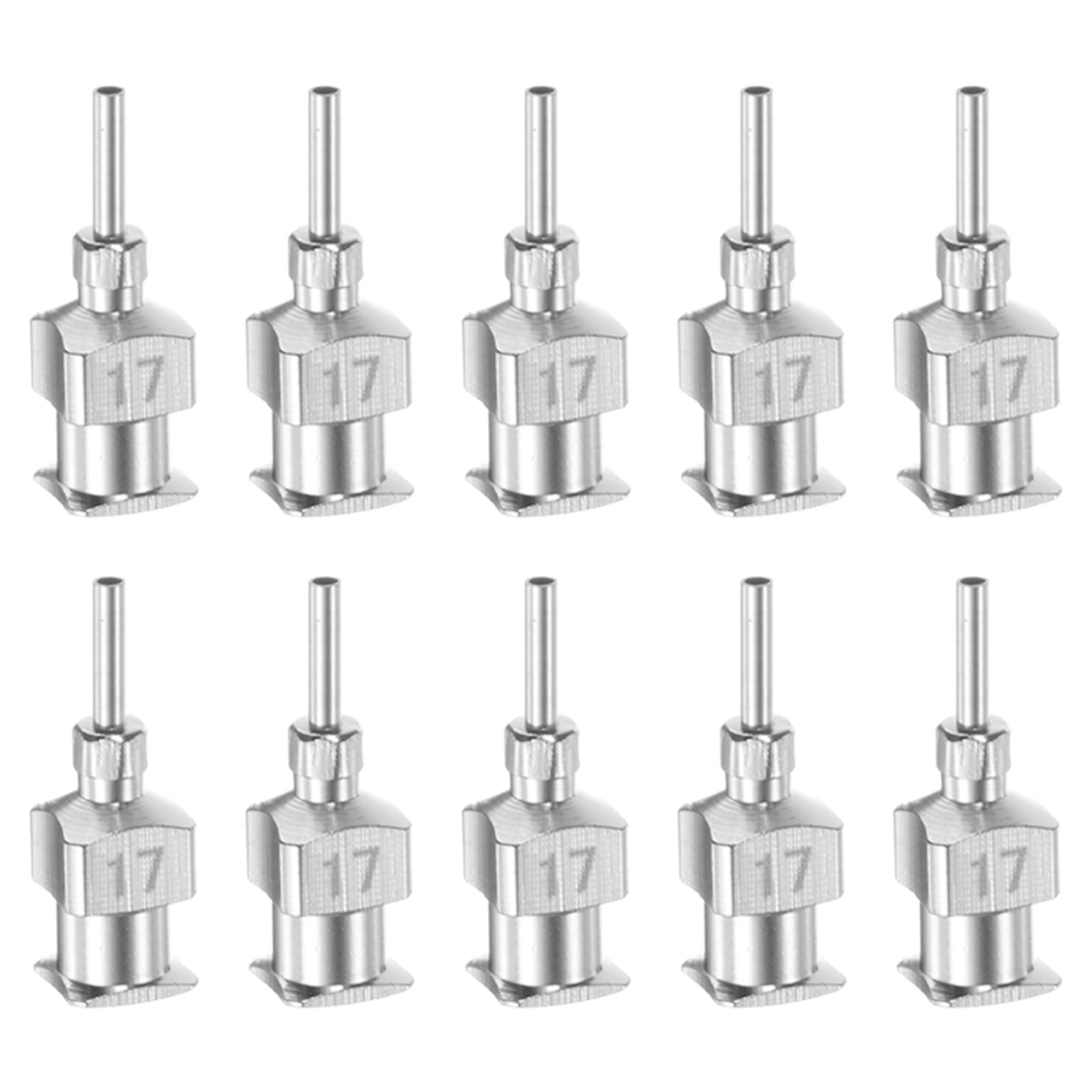 HARFINGTON 10pcs 17Gauge Stainless Steel Dispensing Needles, 1/4" All Metal Glue Needle Tube Blunt Tips Luer Lock for Thick Liquids, Ink, Glue, Lab Use