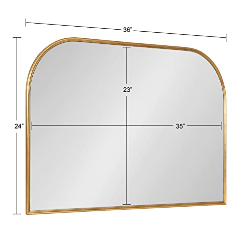 Kate and Laurel Caskill Modern Arched Wall Mirror, 36 x 24. Gold, Decorative Wide Midcentury Mirror for Wall Decor with Wide Arched Frame