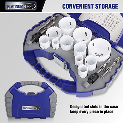 Hole Saw Kit, 17 Piece General Purpose 3/4" to 2-1/2" Set with Mandrels, Bi-Metal, Durable High Speed Steel (HSS). Fast Cut Clean, Smooth and Precise Holes Through PVC, Metal, Wood, Plastic, Drywall
