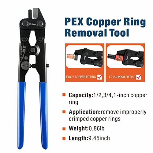 iCrimp F1807 Copper Ring Crimping Tool Kit for 3/8,1/2,3/4,1-inch- Free Removal Tool& Pex Pipe Cutter&Gauge- For All US F1807 Standards