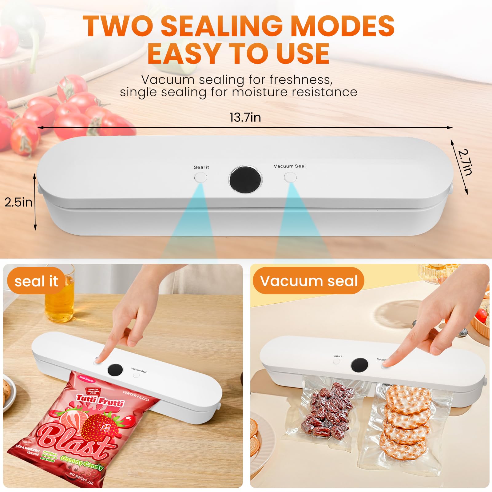 CUIUD Vacuum Sealer Machine Dry/Moist Food Vacuum Sealer Suitable for food storage With 20 Ziploc bags（white）