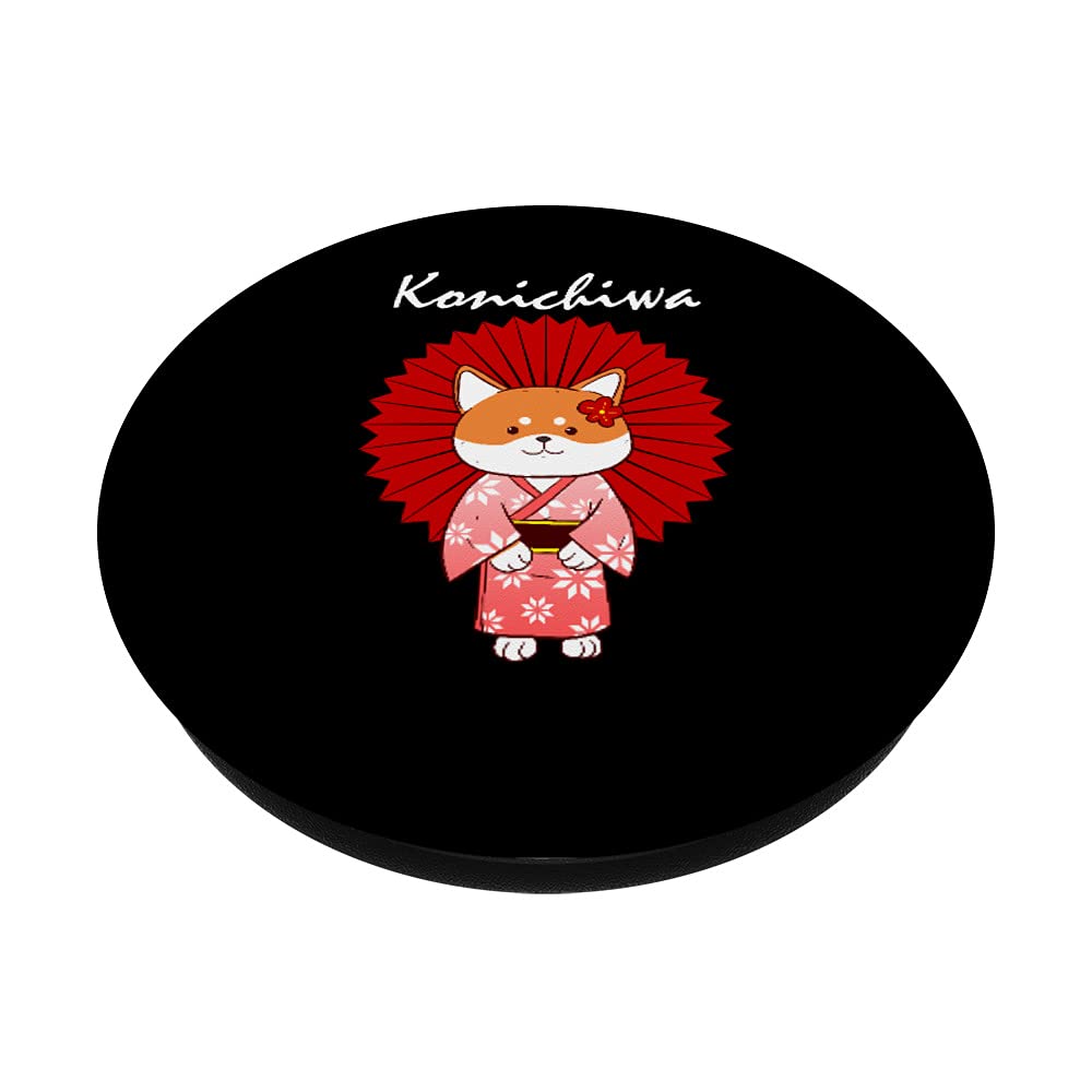 Funny Shiba Inu Uni Dog Konichiwa Kimono Flower Dress PopSockets Swappable PopGrip