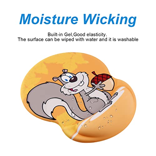 Mini Mouse Pad Wrist Support,Ergonomic Gaming Mouse Pad, Anime Mouse Mat Gel Filled with Non-Slip Base for Office,Home 9 * 7inch (Squirrel)