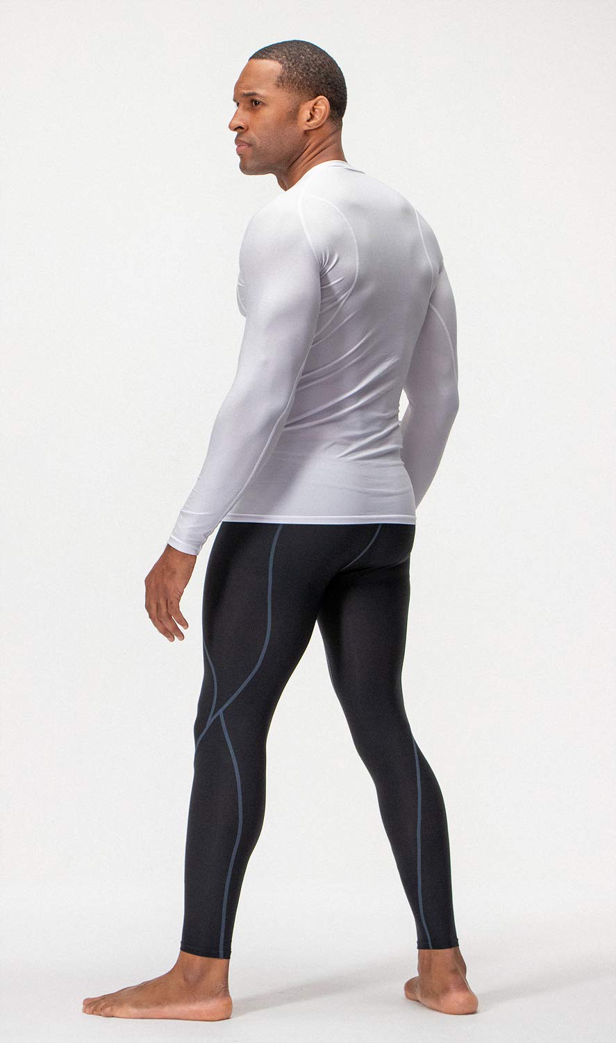DEVOPS 3 Pack Men's UPF 50+ Long Sleeve Compression Shirts, Water Sports Rash Guard Base Layer, Athletic Workout Shirt (X-Large, Black-Black-White)