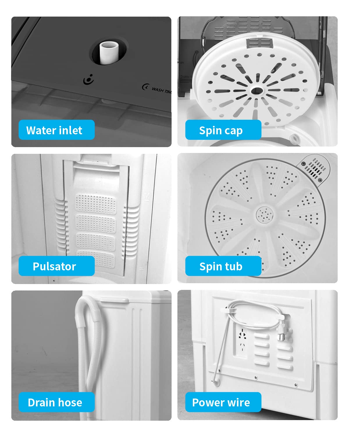 Kitmax Twin Tub with Built-in Drain Pump 26Lbs Semi-automatic Twin Tube Washing Machine for Apartment Dorms RVs Camping (Arrive in 5 Days from US Warehouse)