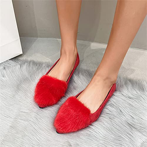 FASDNENDYS Ladies Fashion Solid Color Suede Pointed Shallow Mouth Comfortable Flat Casual Shoes Lady Shoe Heel Red