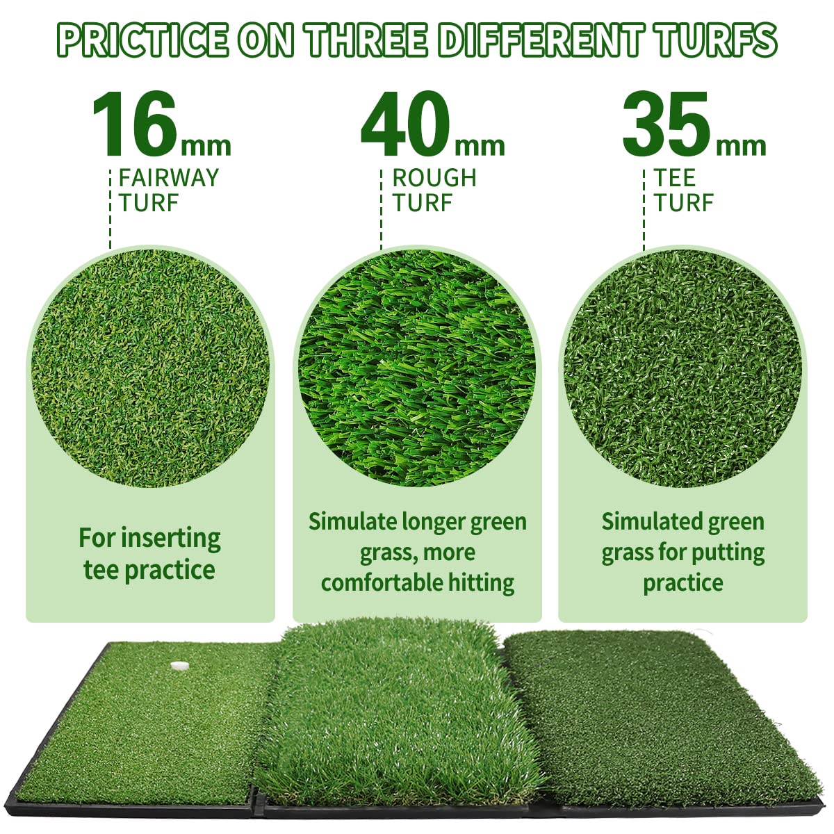 ENHUA GOLF Hitting Mat with Ball Tray,21x18 INCH Turf Indoor/Outdoor Pad for Chipping Swing Golfing Practice,Heavy Duty Training Mats with 9 Tees (D)