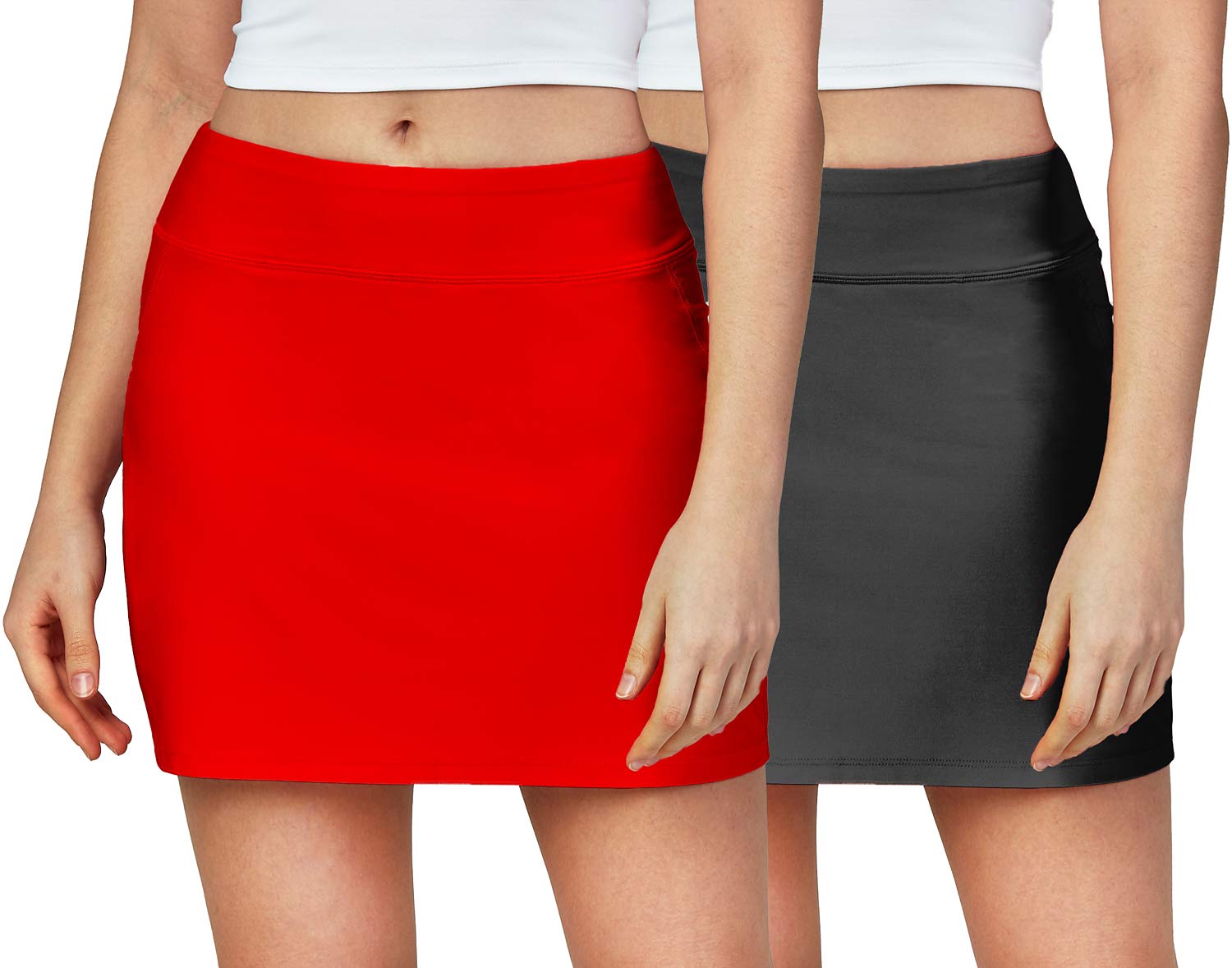 DEVOPS Women's 2-Pack Active Athletic Skort with Pockets Running Golf Workout Tennis Skirts (Small, Black/Red)