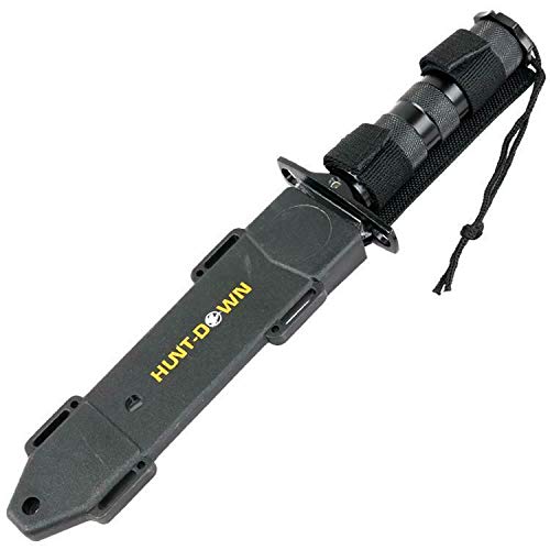 Hunt-Down 12" Black Color Fixed Blade Survival Stainless Steel Blade Knife - Survival Kit & Compass