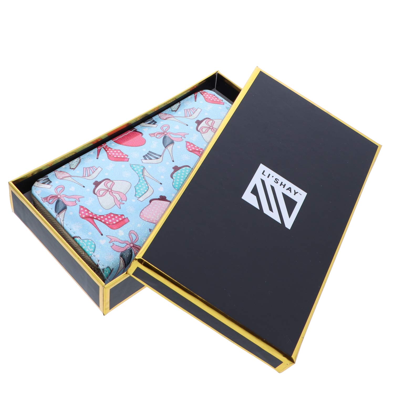 Printed Sparkly Design Patterned Zippered Wallet-Cosmetic Light Blue