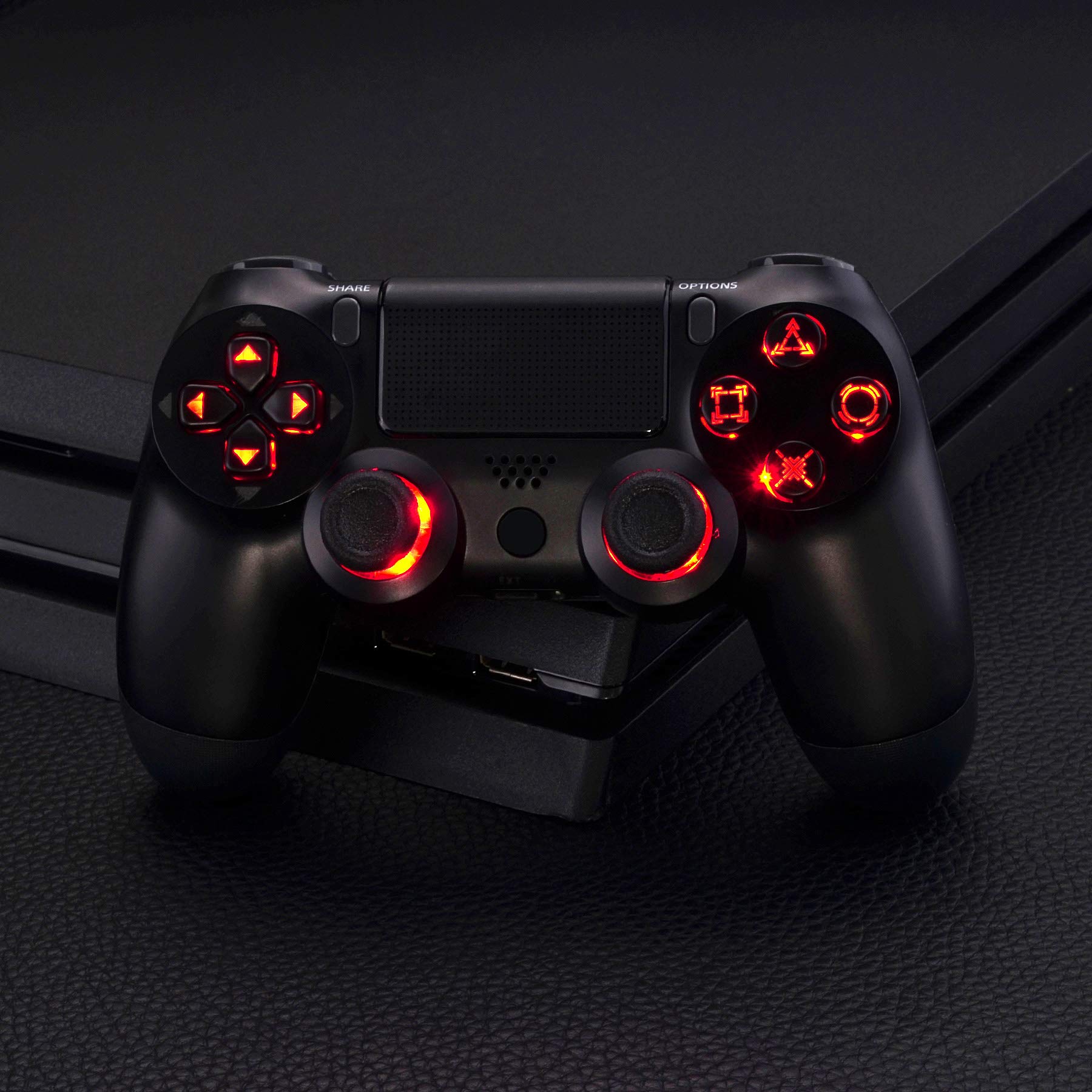 eXtremeRate Multi-Colors Luminated D-pad Thumbsticks Face Buttons (DTF) LED Kit for PS4 Controller 7 Colors 9 Modes Touch Control with Classical Symbols Buttons - Controller NOT Included