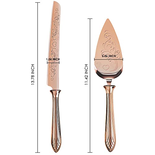 KSENDALO Rose Gold Cake Knife and Server Set, Elegant Cake Cutting Set for Weddings, Premium Cake Cutter, Ideal Cake Cutter Wedding Set, Perfect for Cake Slicing and Serving,13.78inch Long