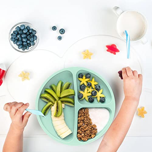 Telebaby Suction Plates for Babies & Toddlers | 100% Silicone with Divided Design | Suction Feature Keeps Plates in Place | Dishwasher & Microwave Safe | 4 Pack