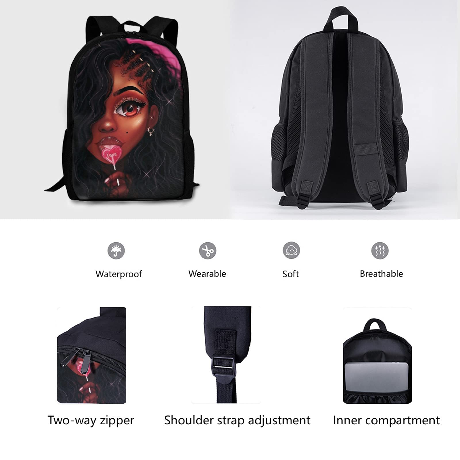 GALIRVC African 17 Inch Backpack and African Girl Lunch Bag
