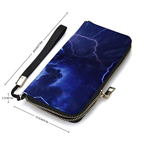 FunnyStar Lightning Storm Women's Long RFID Hand Wallet Wristlet Clutch Purse PU Leather Handbag with Wrist Strap