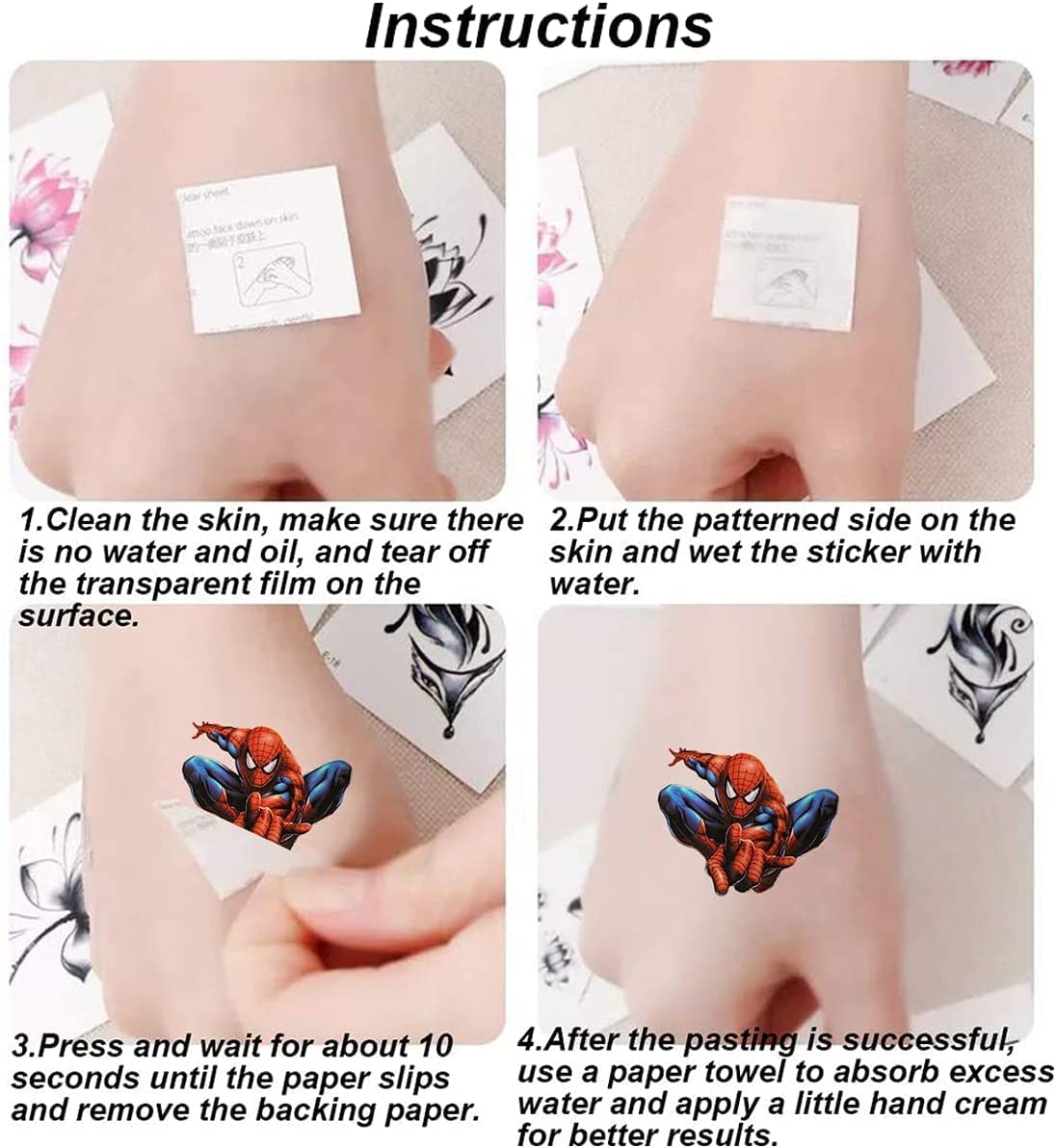 HCNOCNB Spider_man Temporary Tattoos Set for Kids(8sheets) Superhero Avengers Temporary Tattoos for Boys