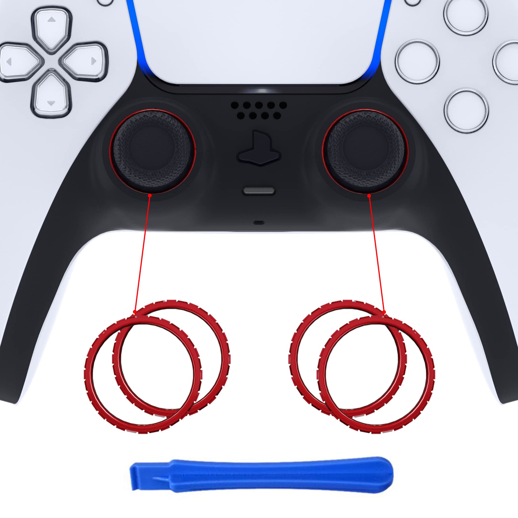 eXtremeRate Scarlet Red Glossy Replacement Accessories for PS5 Controller, Custom Accent Rings for PS5 Controller - Controller NOT Included