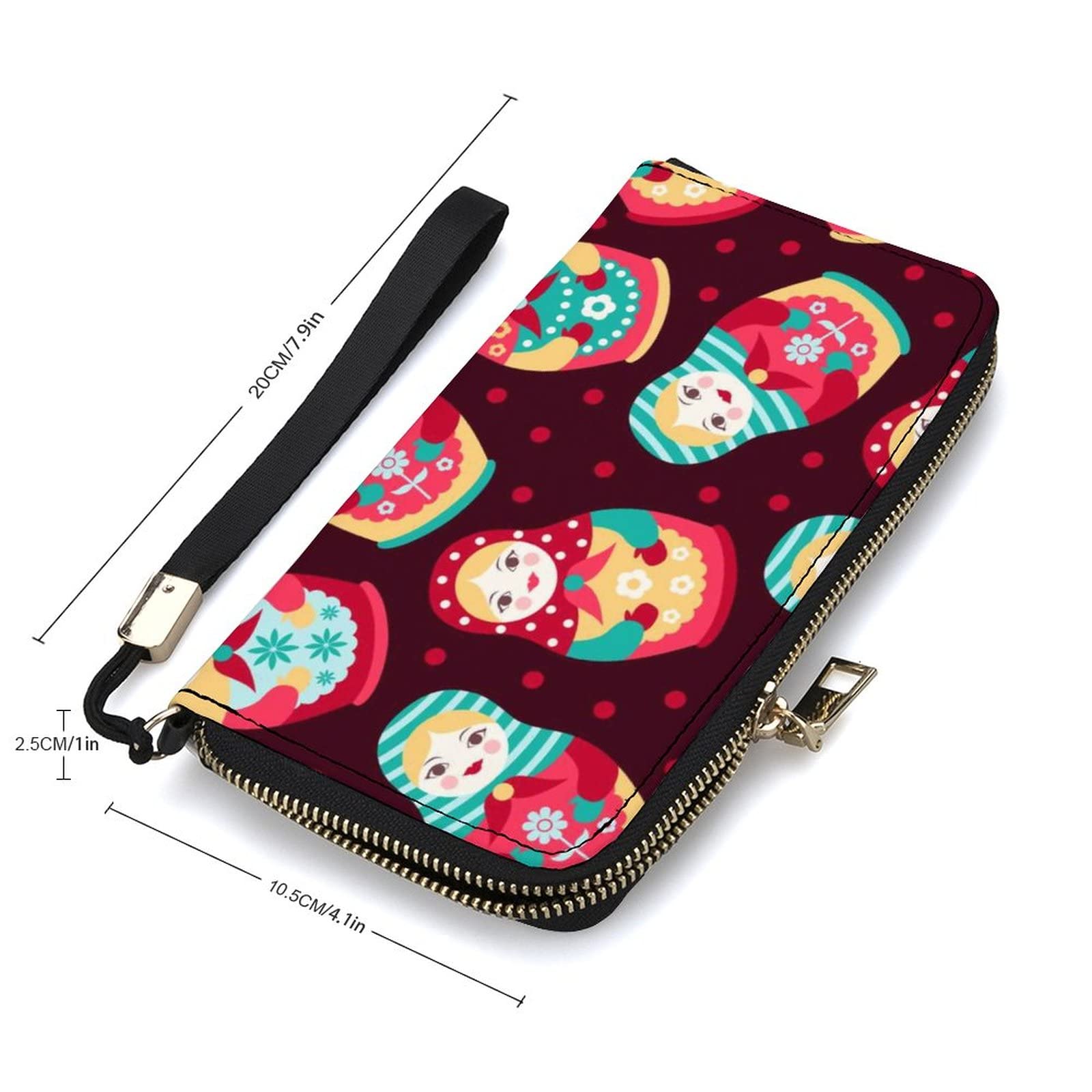 FunnyStar Russian Dolls Women's Long RFID Hand Wallet Wristlet Clutch Purse PU Leather Handbag with Wrist Strap