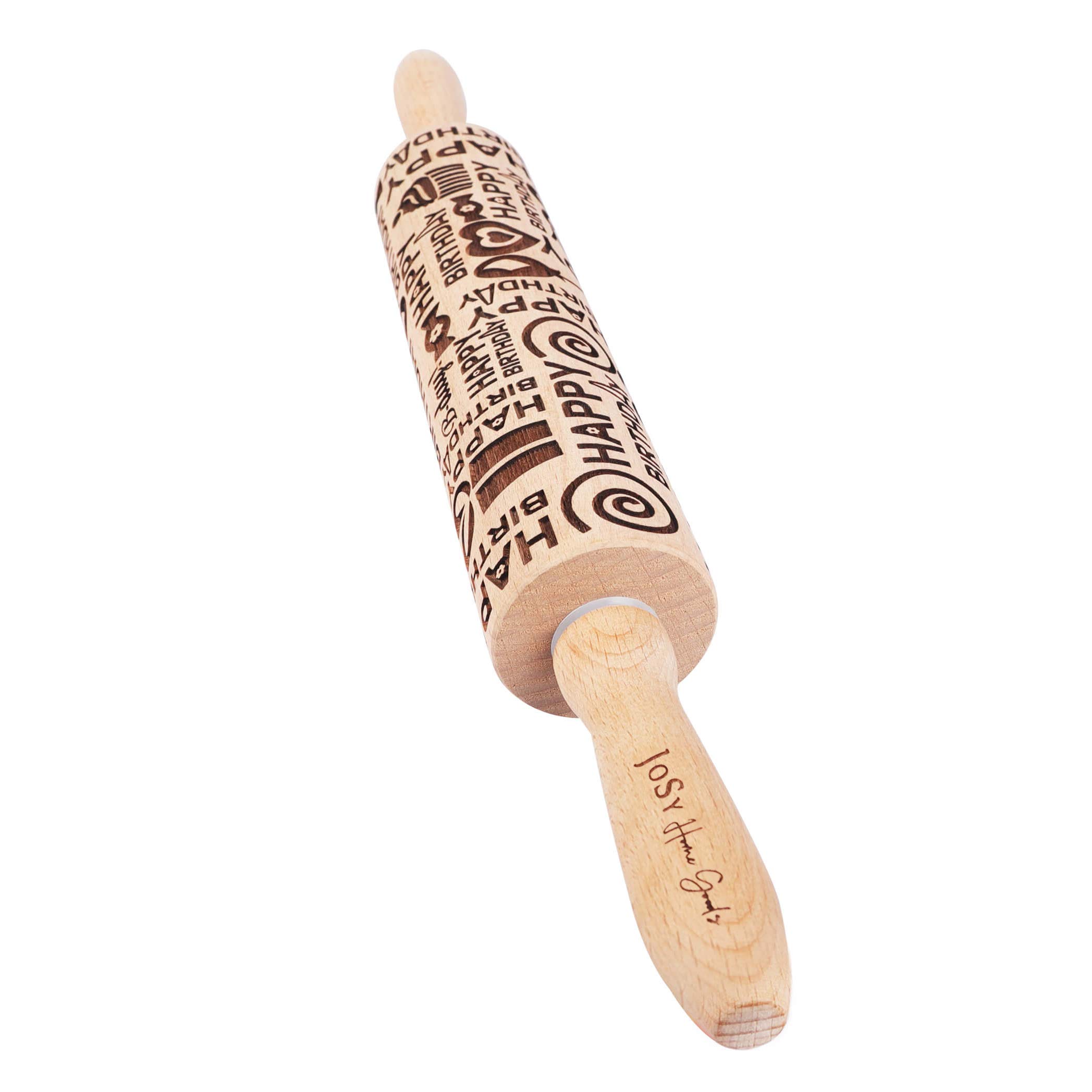 Happy Birthday Embossed Rolling Pin I EXTRA DEEP engraved rolling pin for Cookies I Rolling Pin with Design for Baking I Embossing rolling pin | Rolling Pin Made of Beech Wood I Baking rolling pin