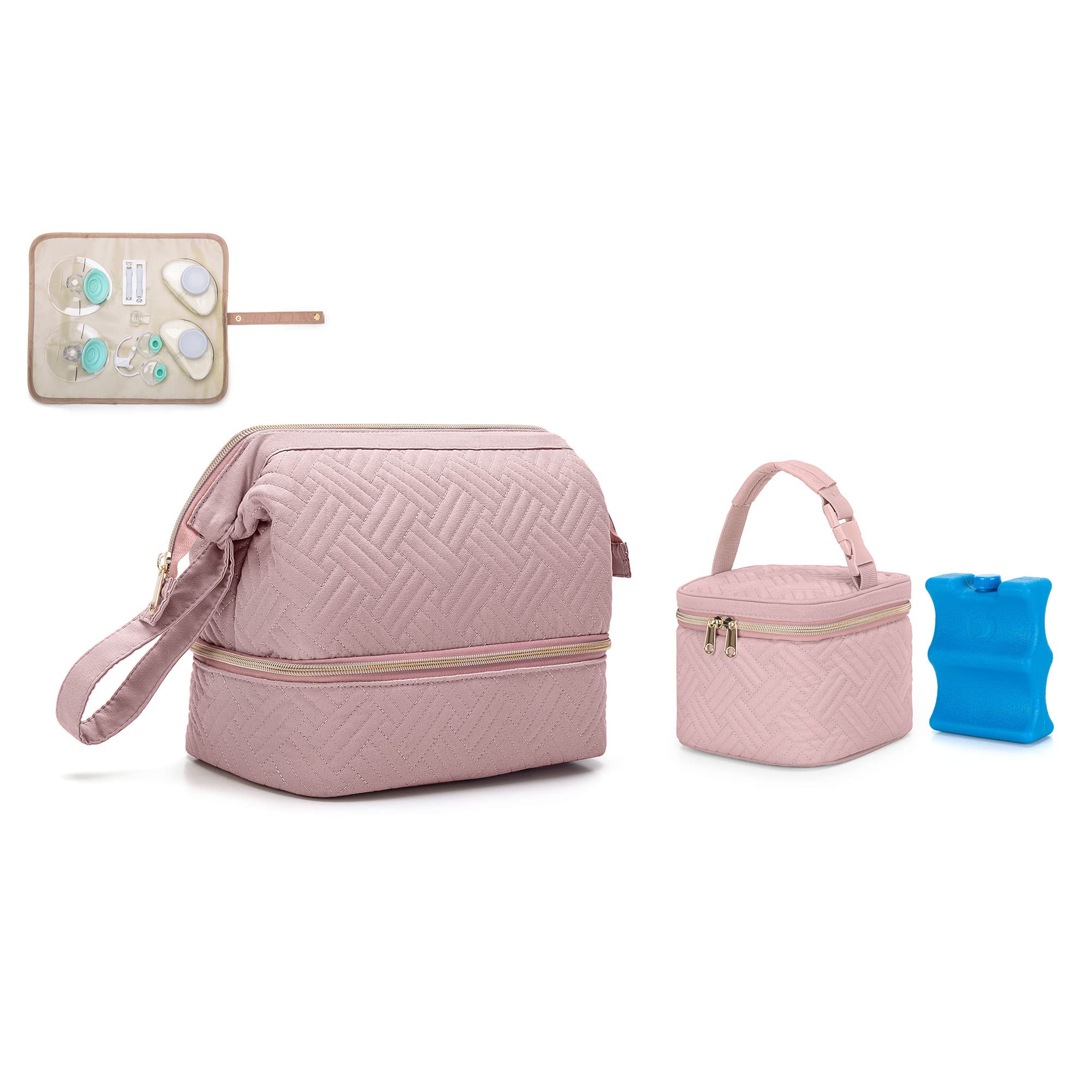 Fasrom Wearable Breast Pump Bag Bundle with Breastmilk Cooler Bag with Ice Pack Fits 4 Baby Bottles up to 5 Ounce