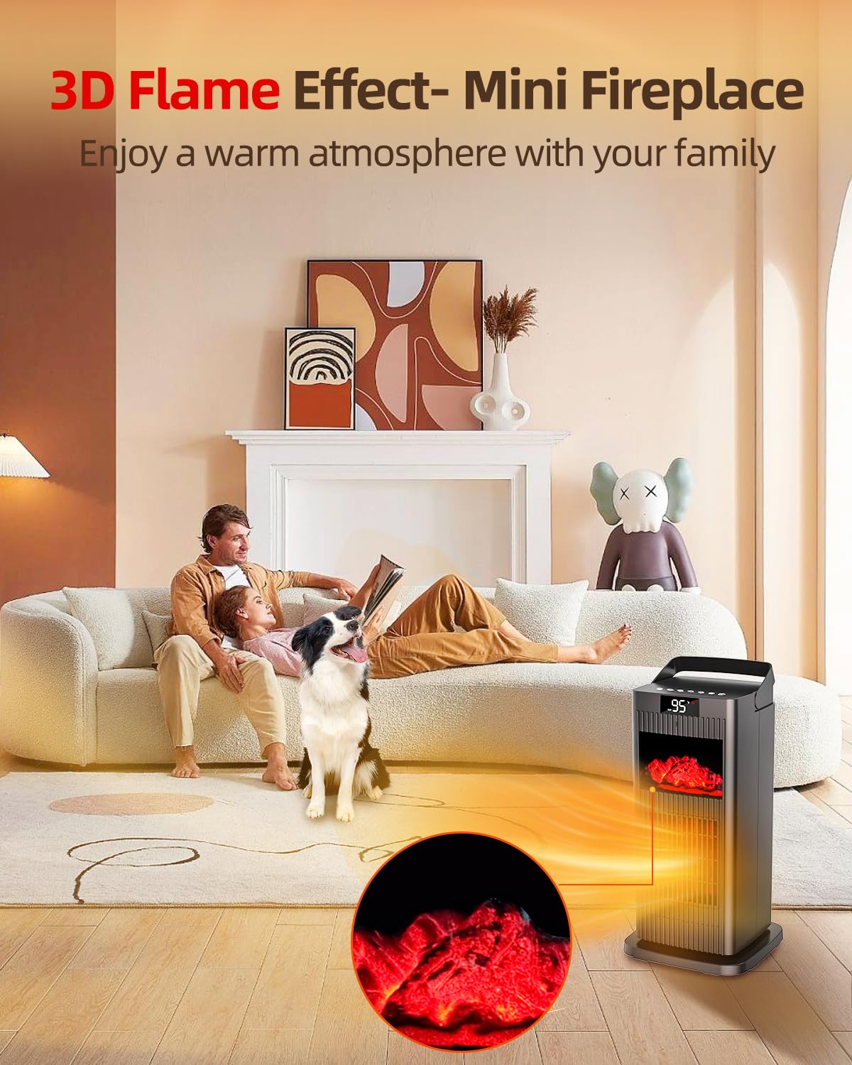 KNKA Space Heater with Thermostat, Electric Space Heaters for Indoor Use, 90° Oscillation, 4 Mode, 12H Timer, 1500W Fast Heating Ceramic Heater for Bedroom, Home, Office - ETL Certified, 13.78"