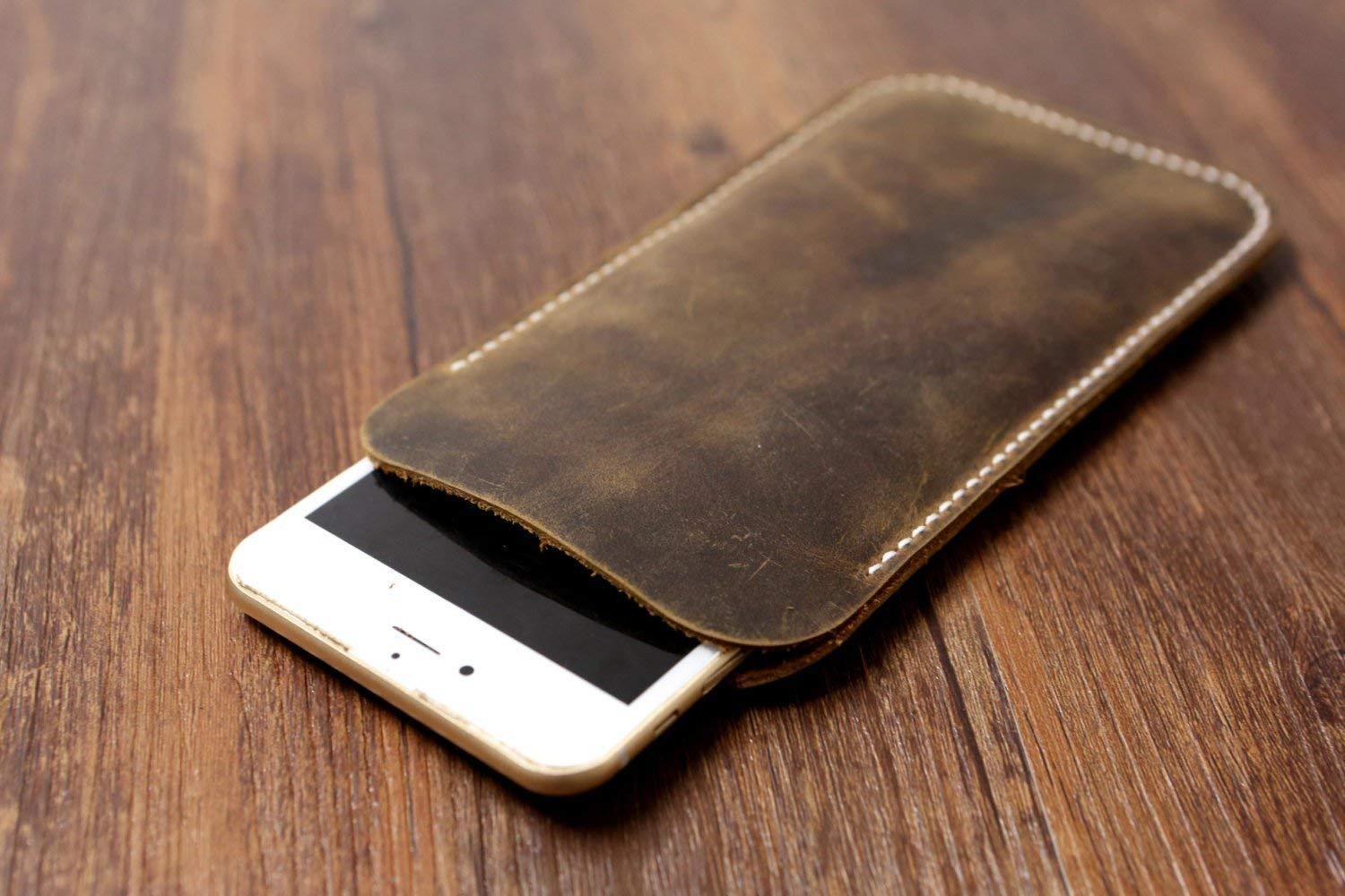 Distressed Brown leather iPhone 11 Pro Max sleeve/iPhone 6 7 8 plus case sleeve/iPhone X XR XS Max sleeve pouch - IP005S