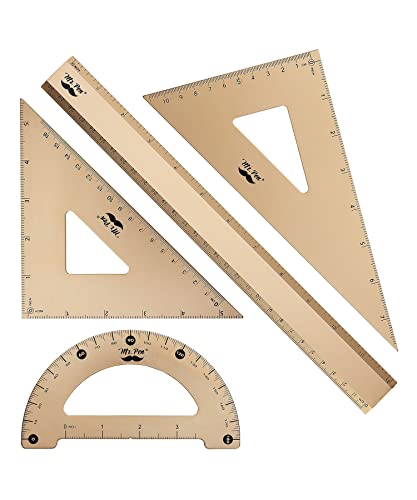 Mr. Pen- Geometry Set, Gold Color, 4 Pack, Metal Geometry Kit, Triangle Ruler, Metal Ruler, Drafting Triangles, Metal Protractor, Metal Set Square, Drafting Ruler, Drafting Set