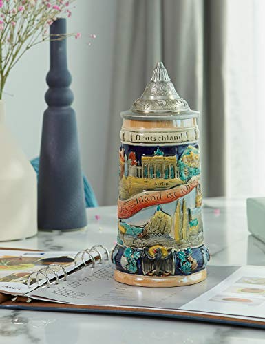 HAUCOZE Beer Stein Mug German Landmark Stanley Drinking Mug with Lid for Man 0.6 Liter