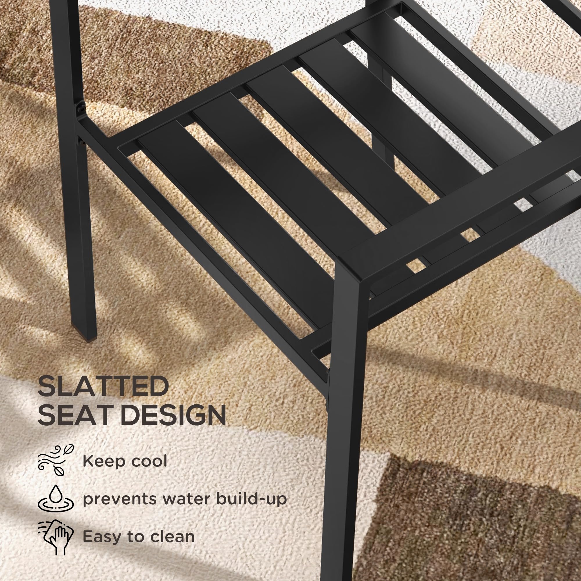 Outsunny Set of 2 Patio Dining Chairs, Stackable Outdoor Garden Bistro Chairs with Metal Slatted Seat & Backrest for Yard, Garden, Dark Brown