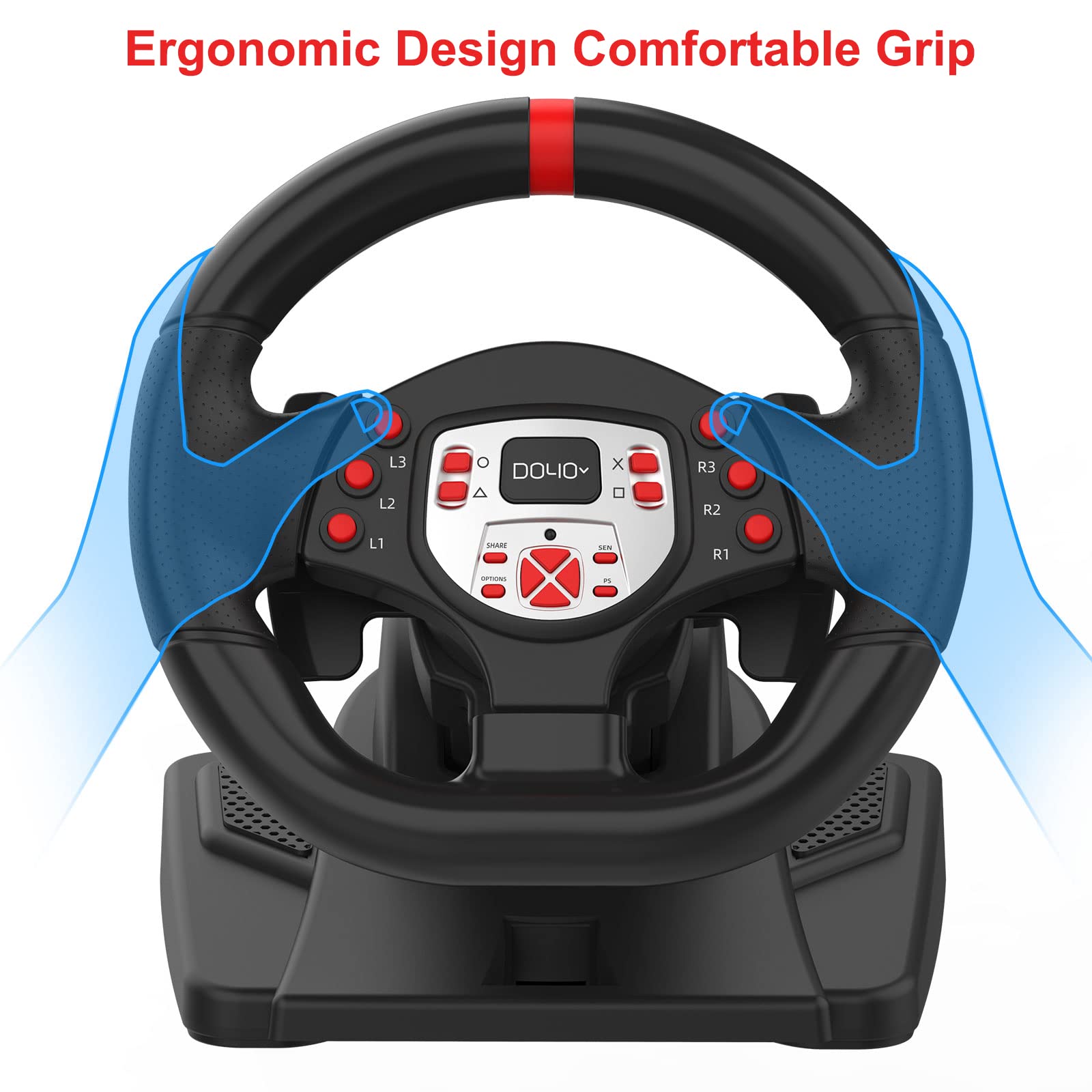 DOYO PS4 Steering Wheel and pedals and shifter, volante para PC, 180°gaming racing wheels Dual-Motor Feedback Driving Force for PS3/PS4/PC/Nintendo Switch/Android