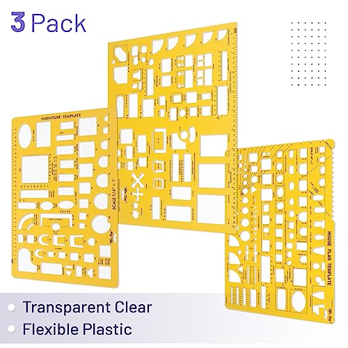 Mr. Pen- House Plan, 3 Pack, Orange, Interior Design and Furniture Templates, Drafting Tools and Ruler Shapes for Architecture, Drafting Tools, Architecture Supplies, Drafting Templates