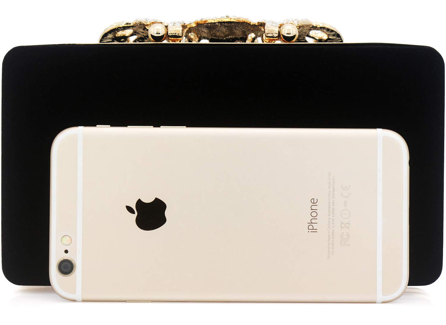 Dexmay Velvet Clutch with Rhinestone Crystal Crown Clasp Evening Bag for Formal Party Black Medium