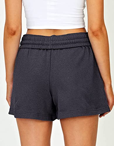 Elastic Waist Comfy Workout Cycling Athletic Running Shorts for Women Solid Cute Drawstring Volleyball Sweat Shorts Summer Casual PJ Bermuda Shorts Pocket Dark Grey L