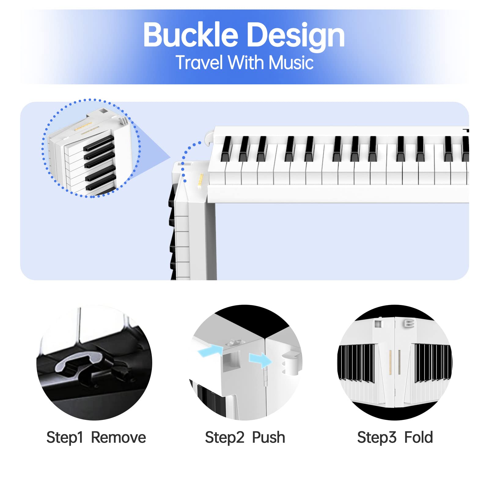 Folding Piano Keyboard, 88 Keys Full Size Semi-Weighted Foldable Piano, Support MIDI Bluetooth Portable Piano with LCD Screen Sheet Music Stand Sticker Sustain Pedal for Beginners Kids (White)